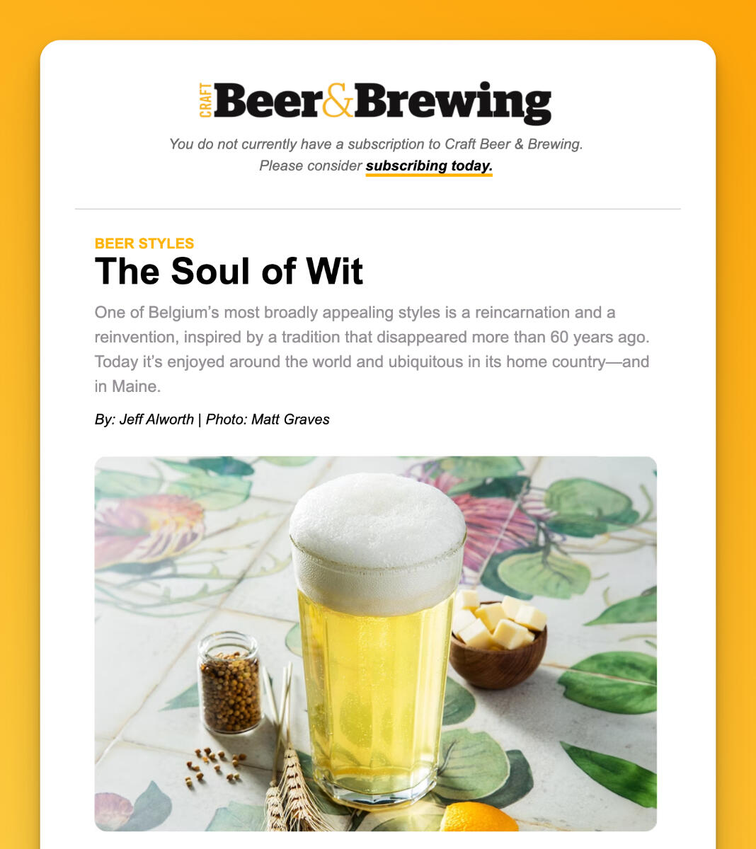 Join the Craft Beer & Brewing Newsletter